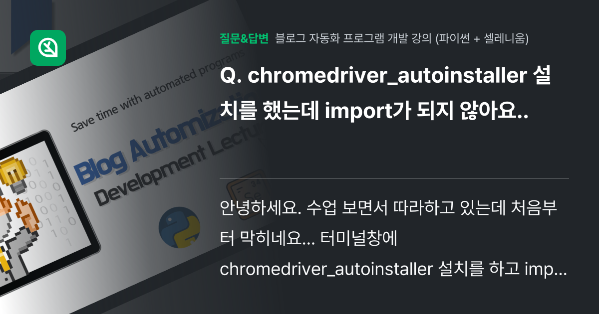 chromedriver_autoinstaller 설치를 했는데 i... - 인프런 | 커뮤니티 질문&답변