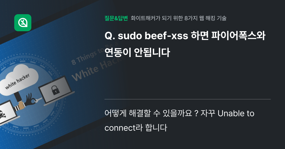 sudo beef-xss 하면 파이어폭스와 연동이 안됩니다 - 인프런 | 커뮤니티 질문&답변