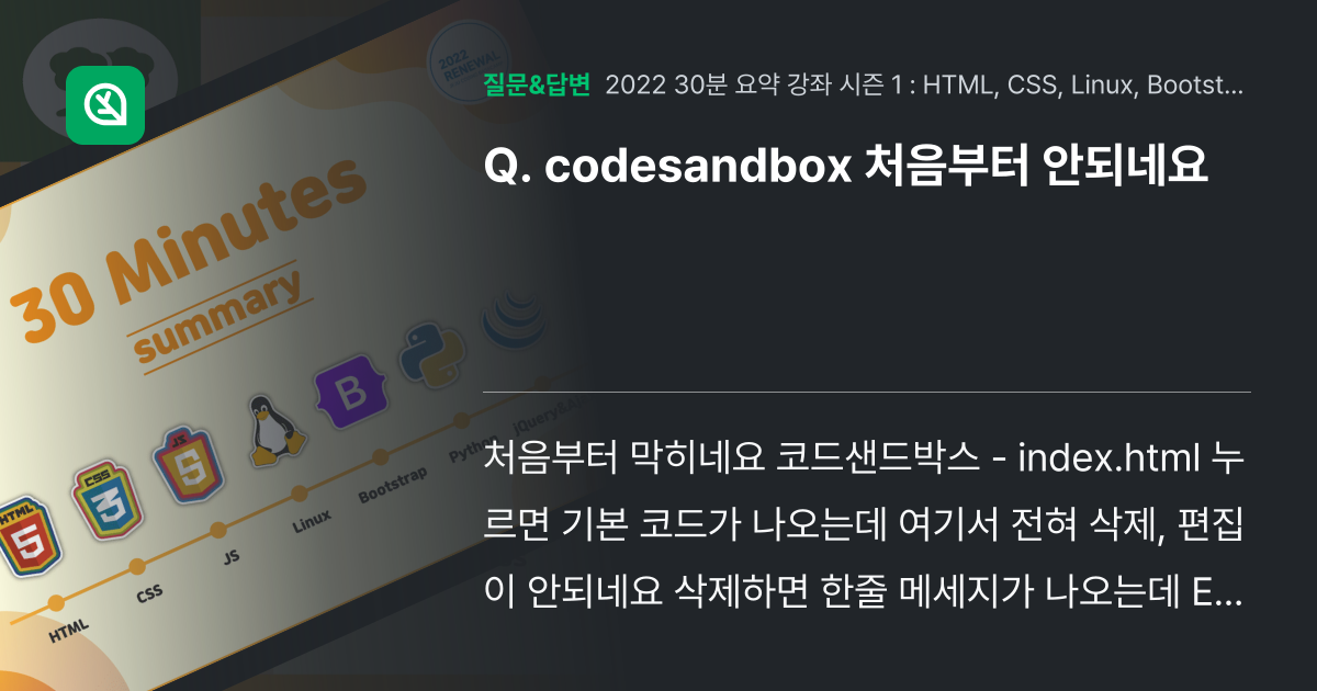 codesandbox 처음부터 안되네요 - 인프런 | 커뮤니티 질문&답변