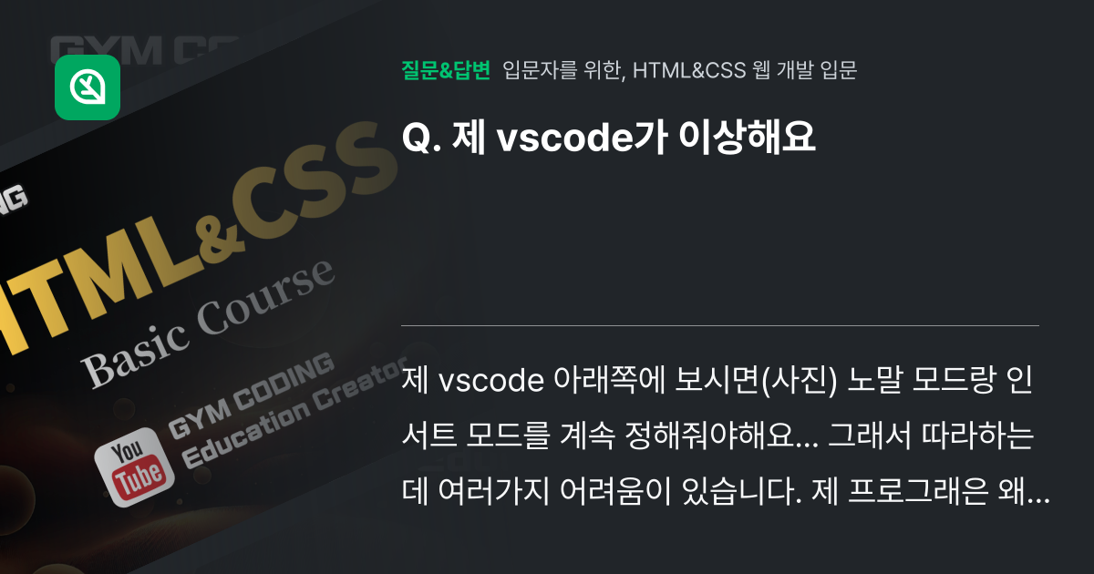 제 vscode가 이상해요 - 인프런 | 커뮤니티 질문&답변
