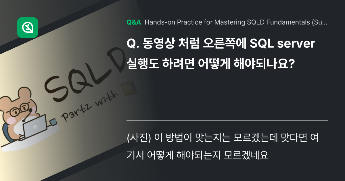 동영상 처럼 오른쪽에 SQL server 실행도 하... - Inflearn | Community Q&A