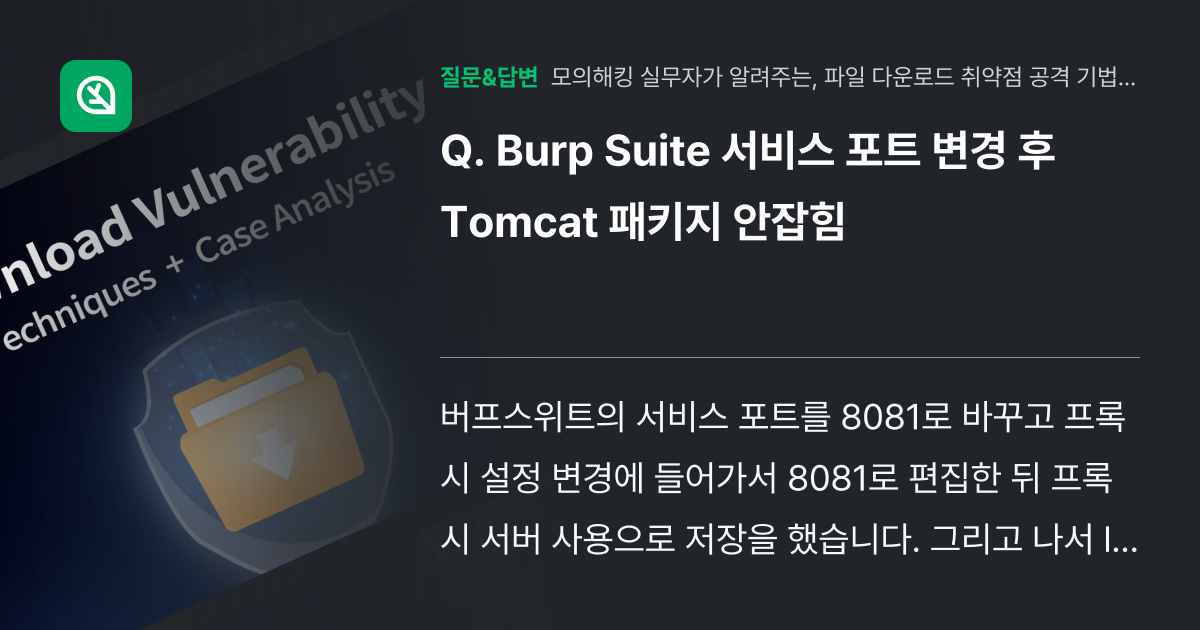 Burp Suite 서비스 포트 변경 후 Tomcat 패키지 안잡... - 인프런 | 커뮤니티 질문&답변