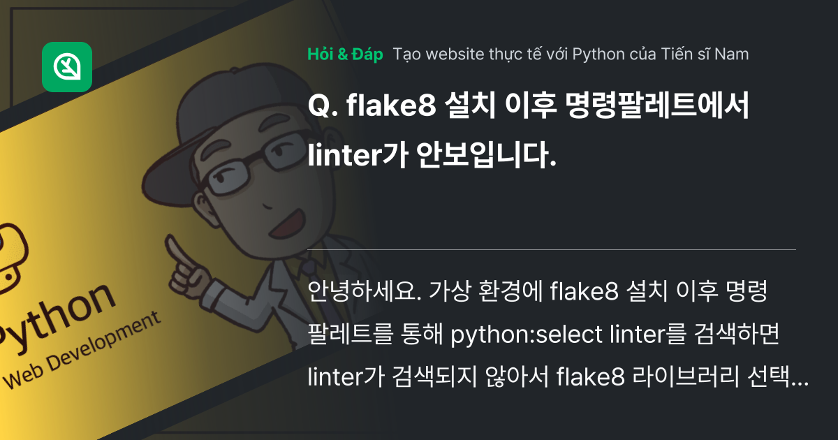 flake8 설치 이후 명령팔레트에서 l... - Inflearn | Cộng đồng Hỏi & Đáp