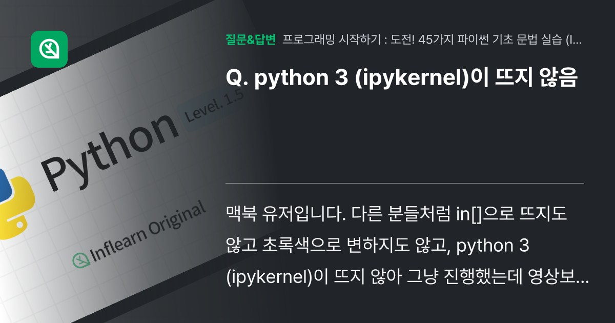python 3 (ipykernel)이 뜨지 않음 - 인프런 | 커뮤니티 질문&답변