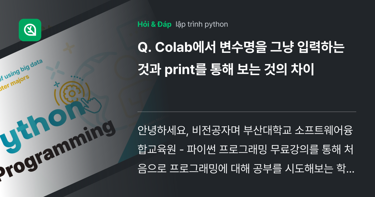 Colab에서 변수명을 그냥 입력하는 것... - Inflearn | Cộng đồng Hỏi & Đáp