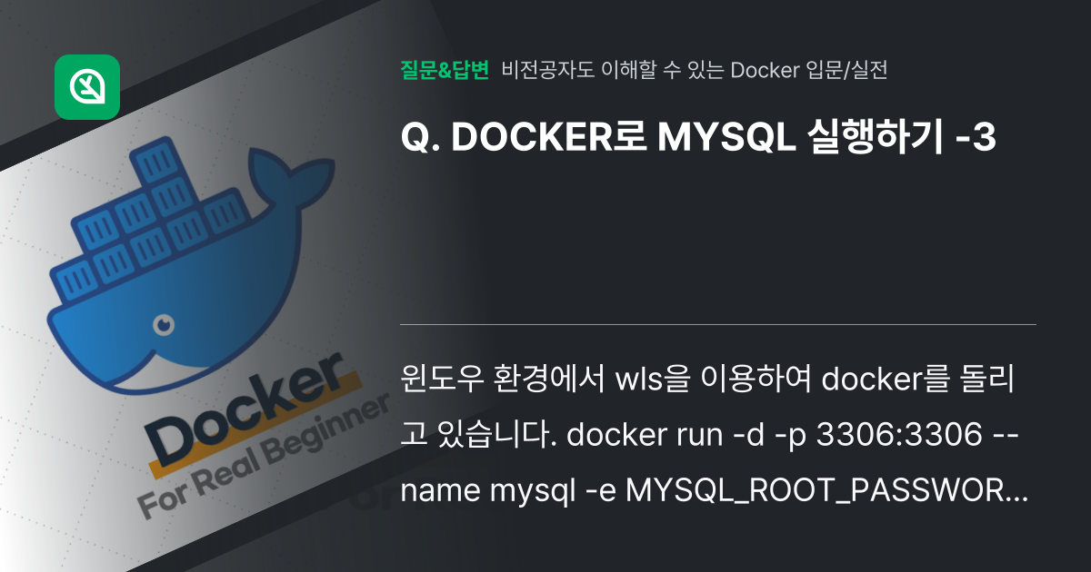 DOCKER로 MYSQL 실행하기 -3 - 인프런 | 커뮤니티 질문&답변