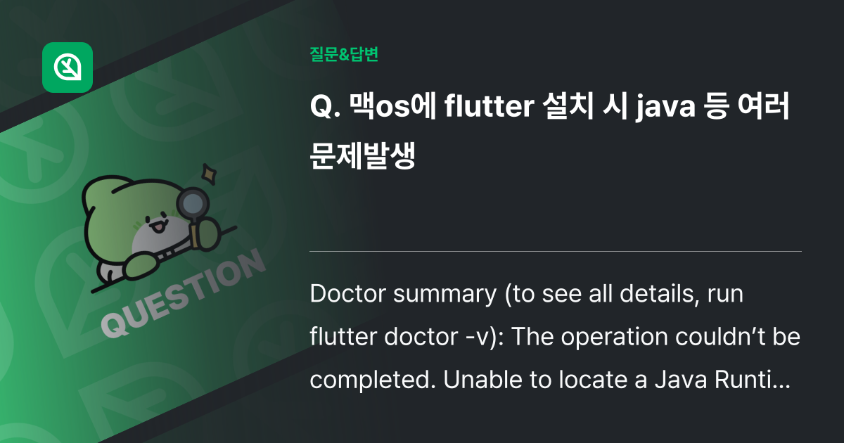 맥os에 flutter 설치 시 java 등 여러문제발생 - 인프런 | 커뮤니티 질문&답변