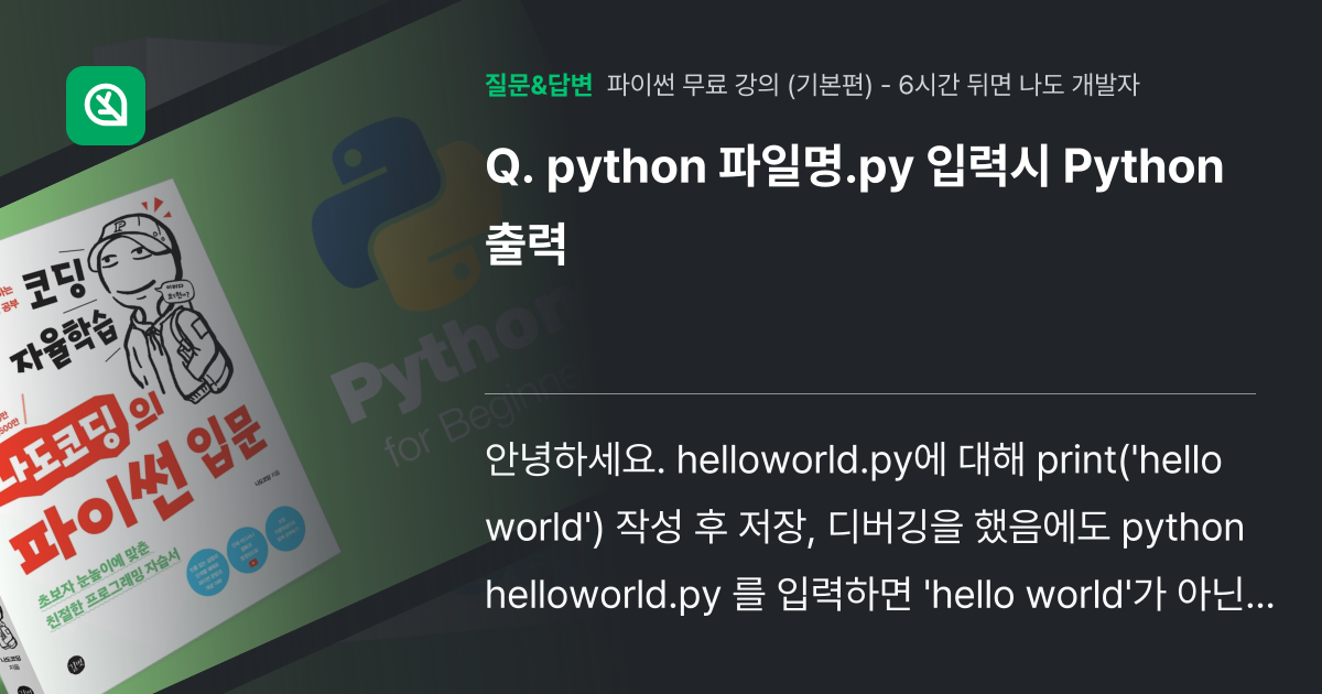 python 파일명.py 입력시 Python 출력 - 인프런 | 커뮤니티 질문&답변