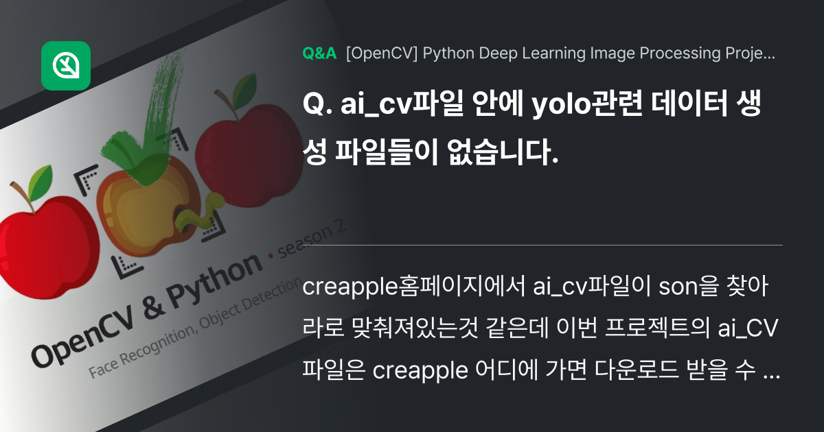 ai_cv파일 안에 yolo관련 데이터 생성 파일들... - Inflearn | Community Q&A
