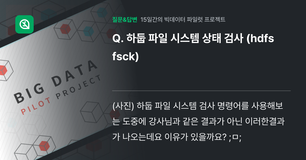 하둡 파일 시스템 상태 검사 (hdfs fsck) - 인프런 | 커뮤니티 질문&답변