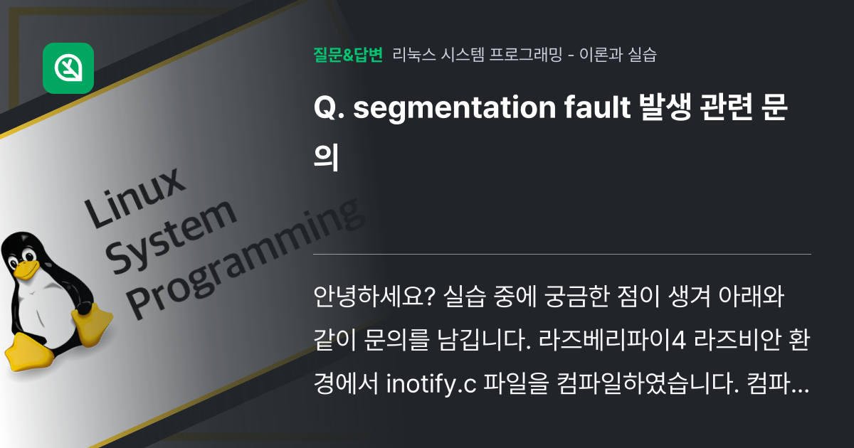 segmentation fault 발생 관련 문의 - 인프런 | 커뮤니티 질문&답변