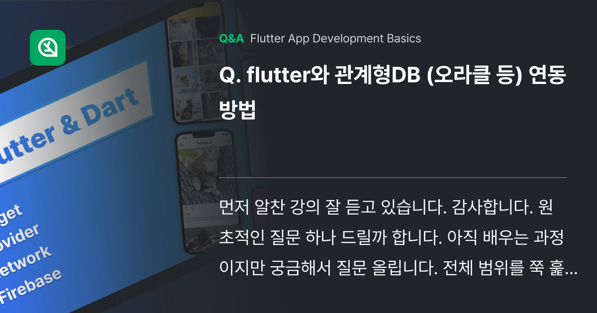 flutter와 관계형DB (오라클 등) 연동 방법 - Inflearn | Community Q&A
