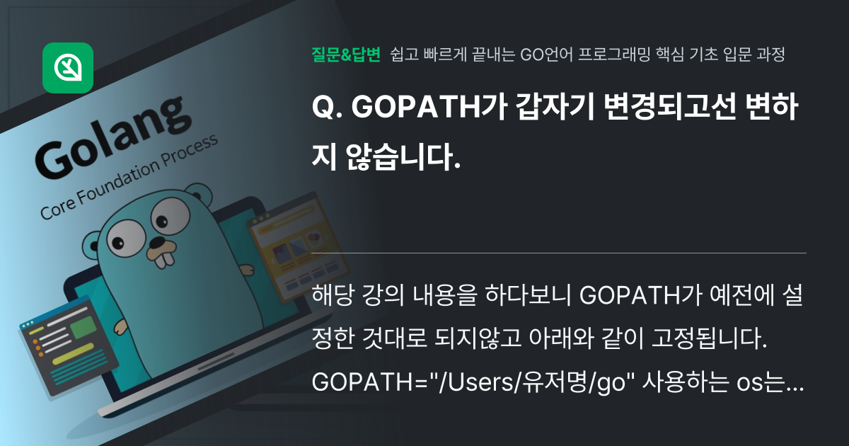 GOPATH가 갑자기 변경되고선 변하지 않습니다. - 인프런 | 커뮤니티 질문&답변