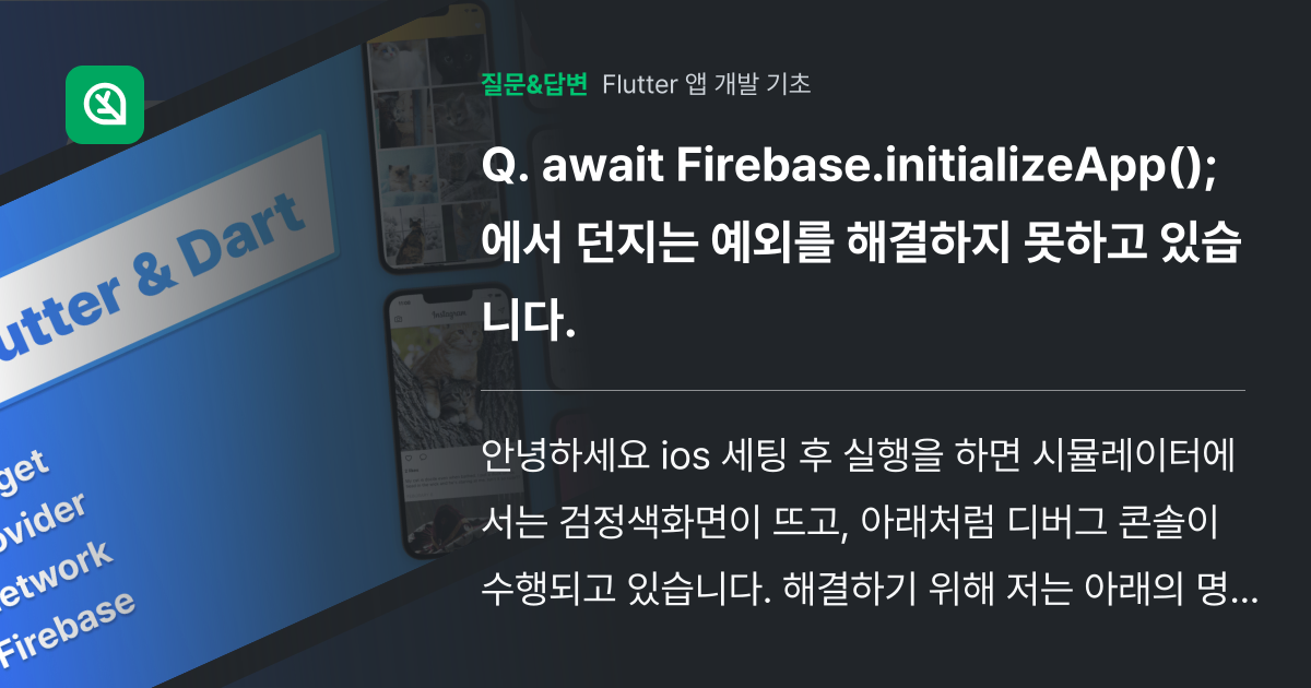 await Firebase.initializeApp(); 에서 던... - 인프런 | 커뮤니티 질문&답변