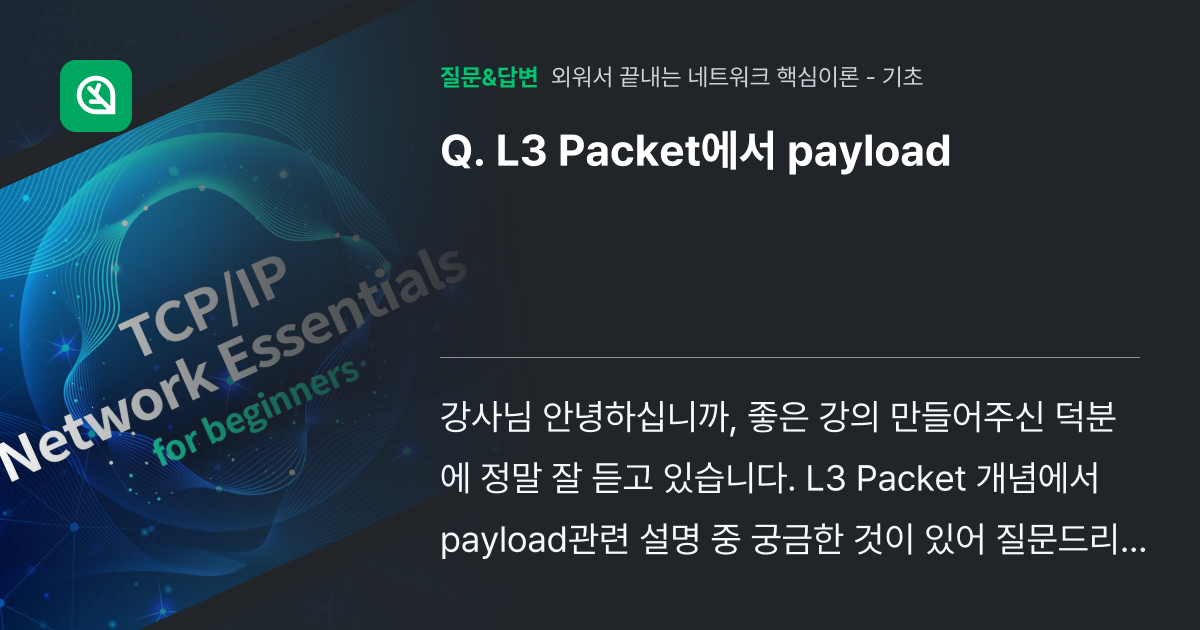 L3 Packet에서 payload - 인프런 | 커뮤니티 질문&답변