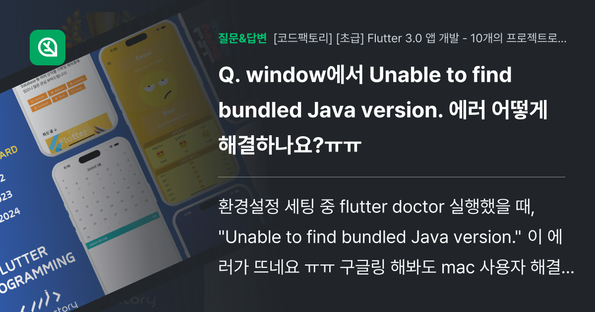 window에서 Unable to find bundled Java... - 인프런 | 커뮤니티 질문&답변