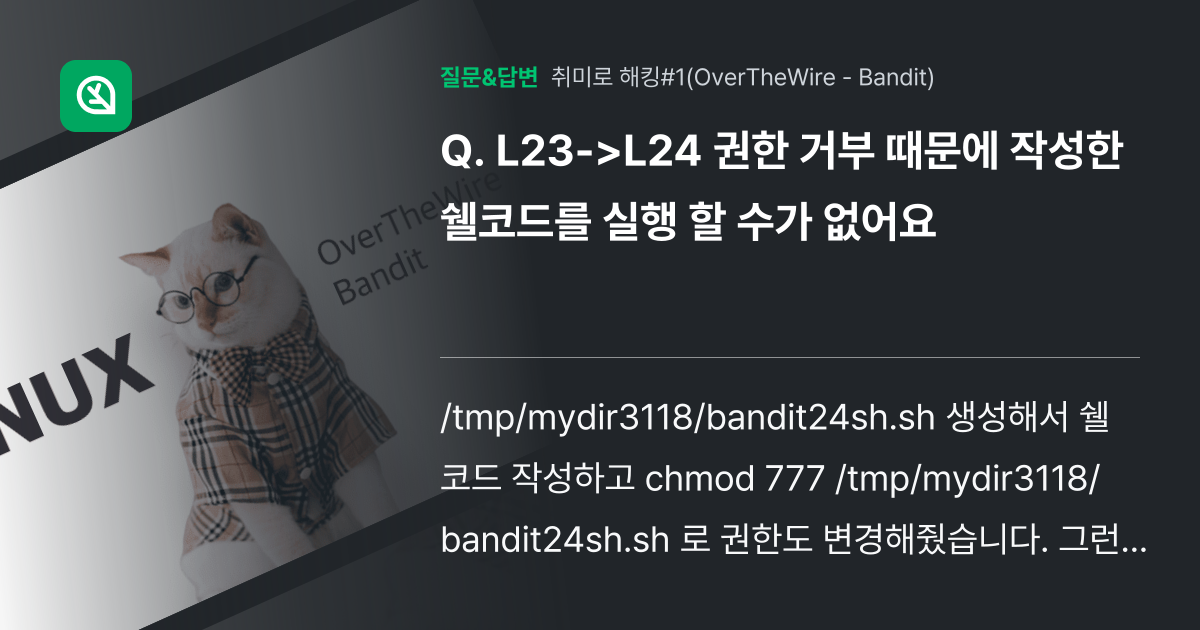 L23->L24 권한 거부 때문에 작성한 쉘코드를 실행 할 수가 ... - 인프런 | 커뮤니티 질문&답변