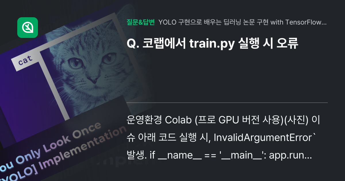 코랩에서 train.py 실행 시 오류 - 인프런 | 커뮤니티 질문&답변