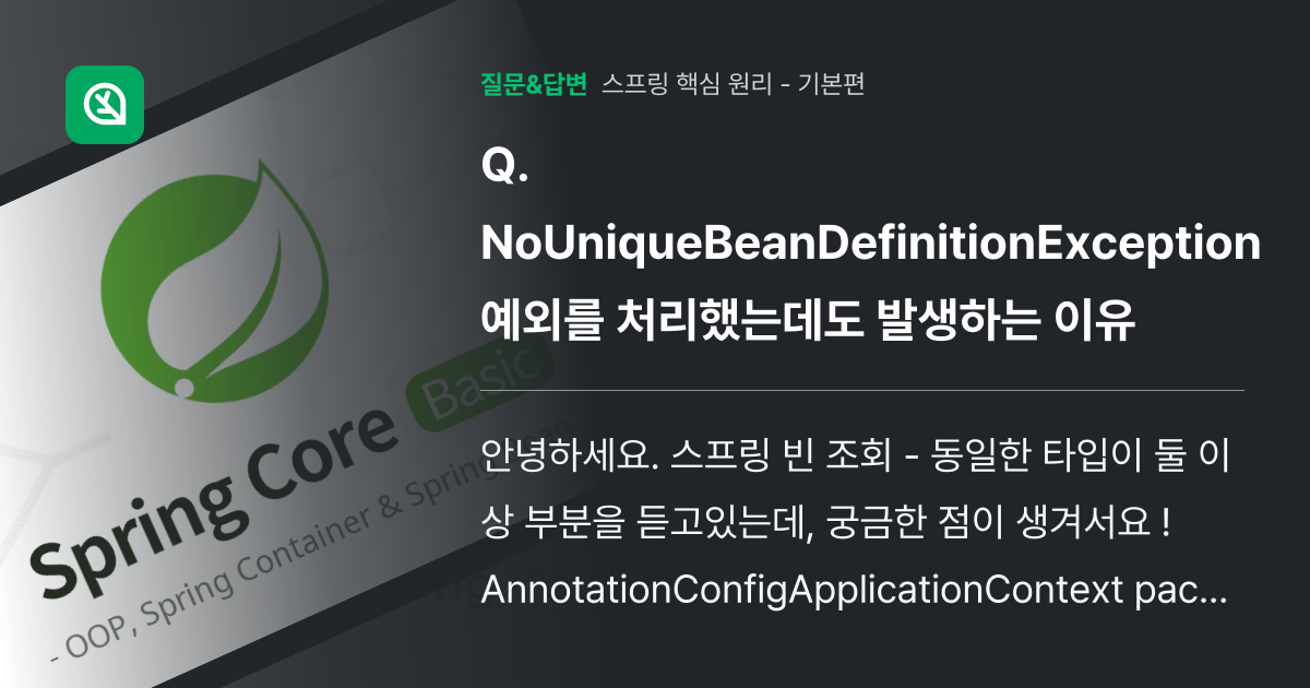 NoUniqueBeanDefinitionException 예외를 ... - 인프런 | 커뮤니티 질문&답변