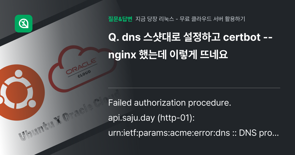 dns 스샷대로 설정하고 certbot --nginx 했는데 이렇... - 인프런 | 커뮤니티 질문&답변