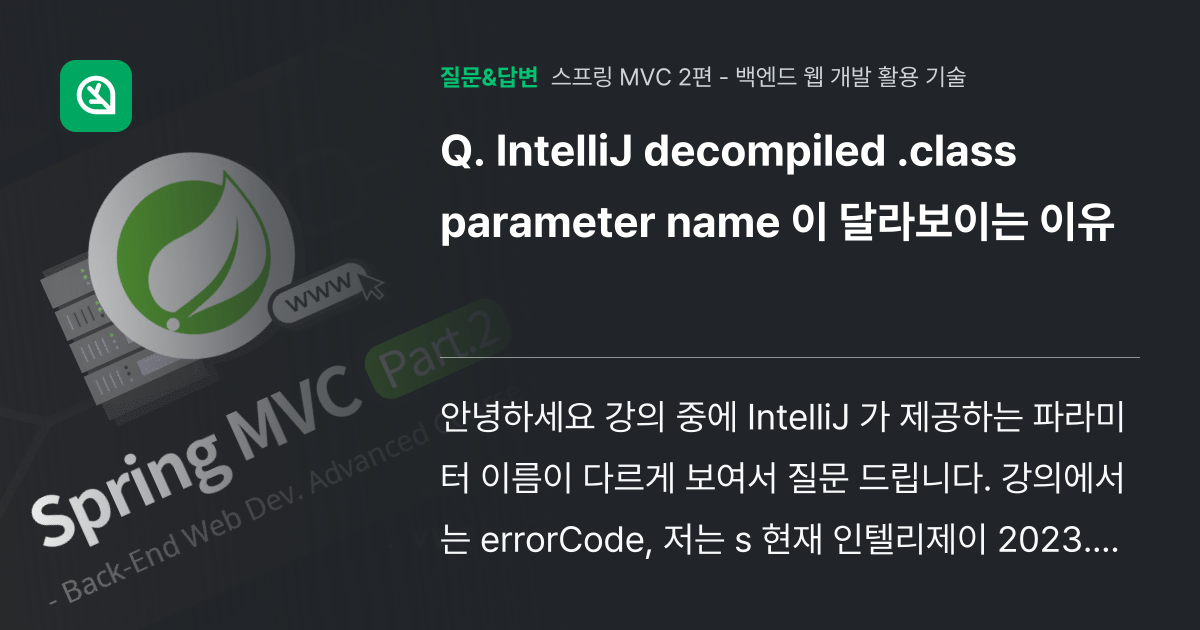 Intellij Decompiled Class Parameter 인프런 커뮤니티 질문and답변