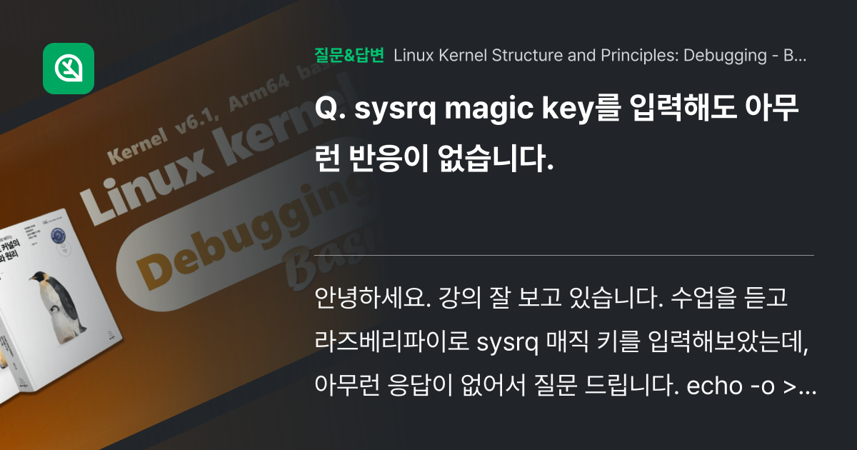 sysrq magic key를 입력해도 아무런 반응이 없습니다. - 인프런 | 커뮤니티 질문&답변