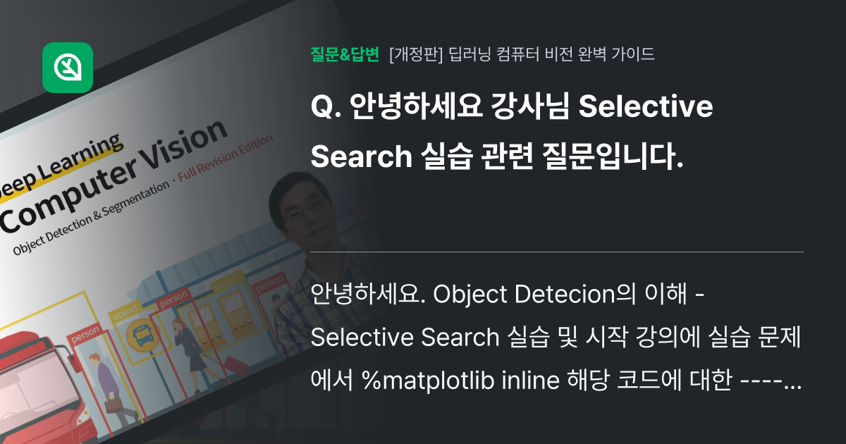 안녕하세요 강사님 Selective Search 실습 관련 질문입... - 인프런 | 커뮤니티 질문&답변