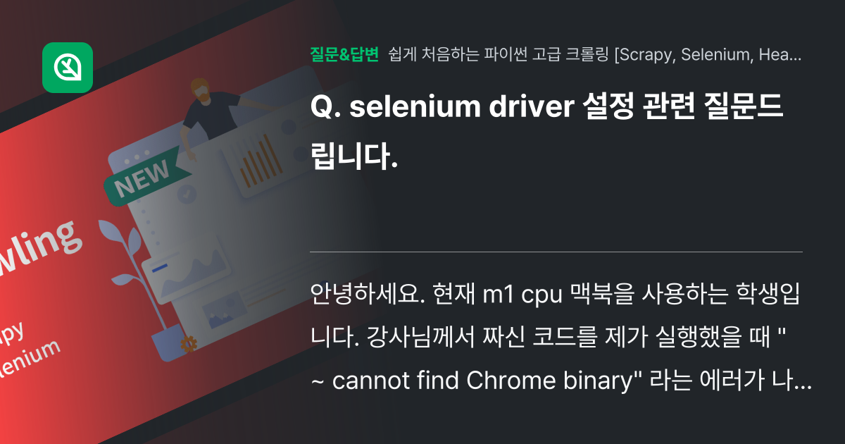 Selenium Driver 설정 관련 질문드립니다 인프런 커뮤니티 질문and답변