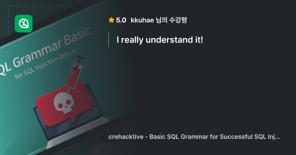 꾸해님의 생생한 수강평 성공적인 Sql 인젝션 공격을 위한 Sql 기본 문 인프런 수강평