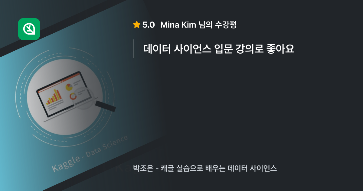 Mina Kim님의 생생한 수강평 캐글 실습으로 배우는 데이터 사이언스 강의 인프런 수강평