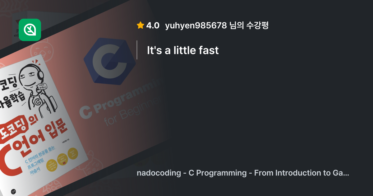 Yuhyen98님의 생생한 수강평 C 프로그래밍 입문부터 게임 개발까지 인프런 수강평