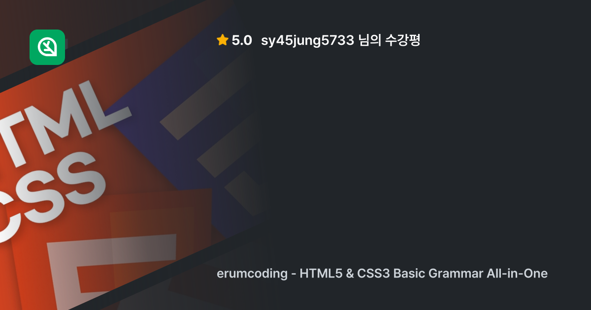 Sy45jung님의 생생한 수강평 Html5 And Css3 기초 문법 올인원 인프런 수강평