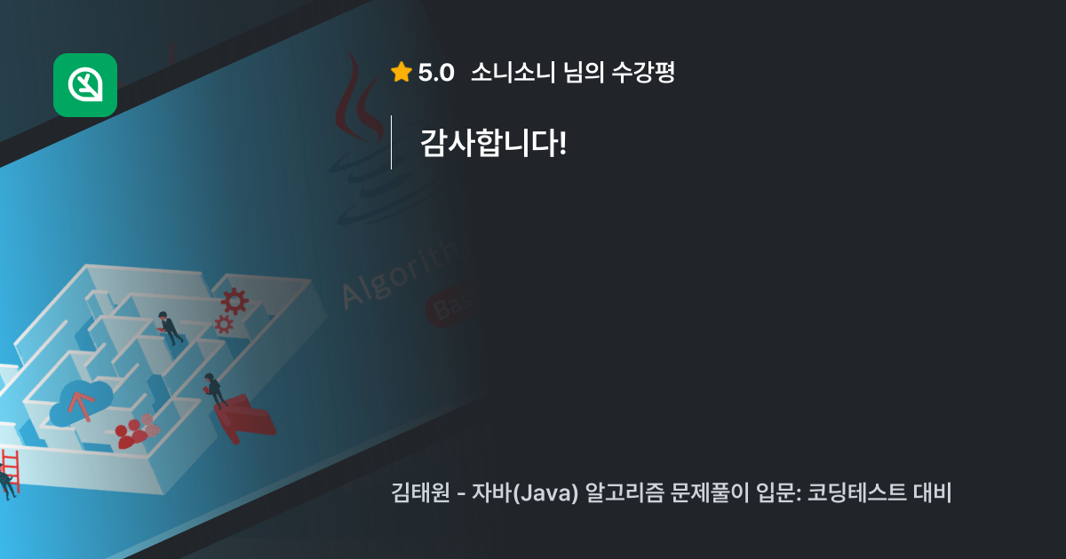 흥흐음님의 생생한 수강평 자바java 알고리즘 문제풀이 입문 코딩테스트 인프런 수강평