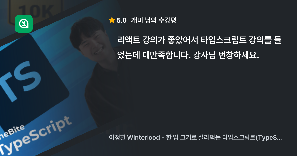 개미님의 생생한 수강평 한 입 크기로 잘라먹는 타입스크립트typescrip 인프런 수강평