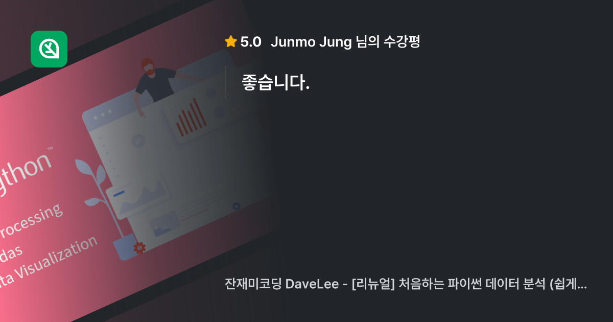 Junmo Jung의 생생한 수강후기 처음하는 파이썬 데이터 분석 쉽게 인프런 수강평