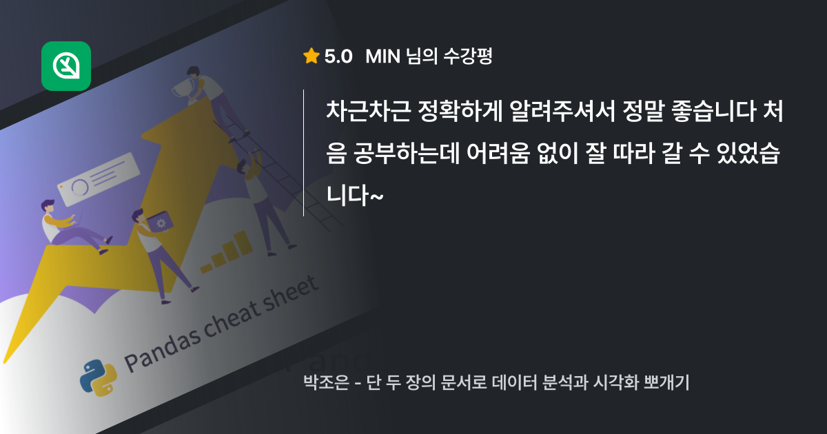 Min의 생생한 수강후기 단 두 장의 문서로 데이터 분석과 시각화 뽀개기 강 인프런 수강평