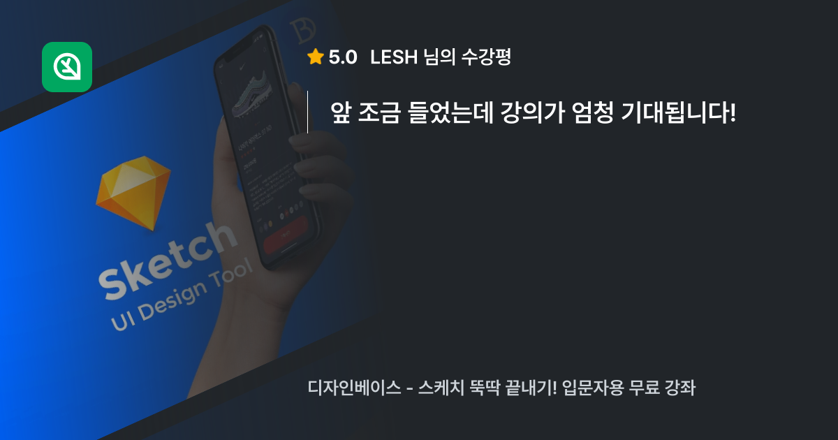 Lesh의 생생한 수강후기 스케치 뚝딱 끝내기 입문자용 무료 강좌 강의 인프런 수강평