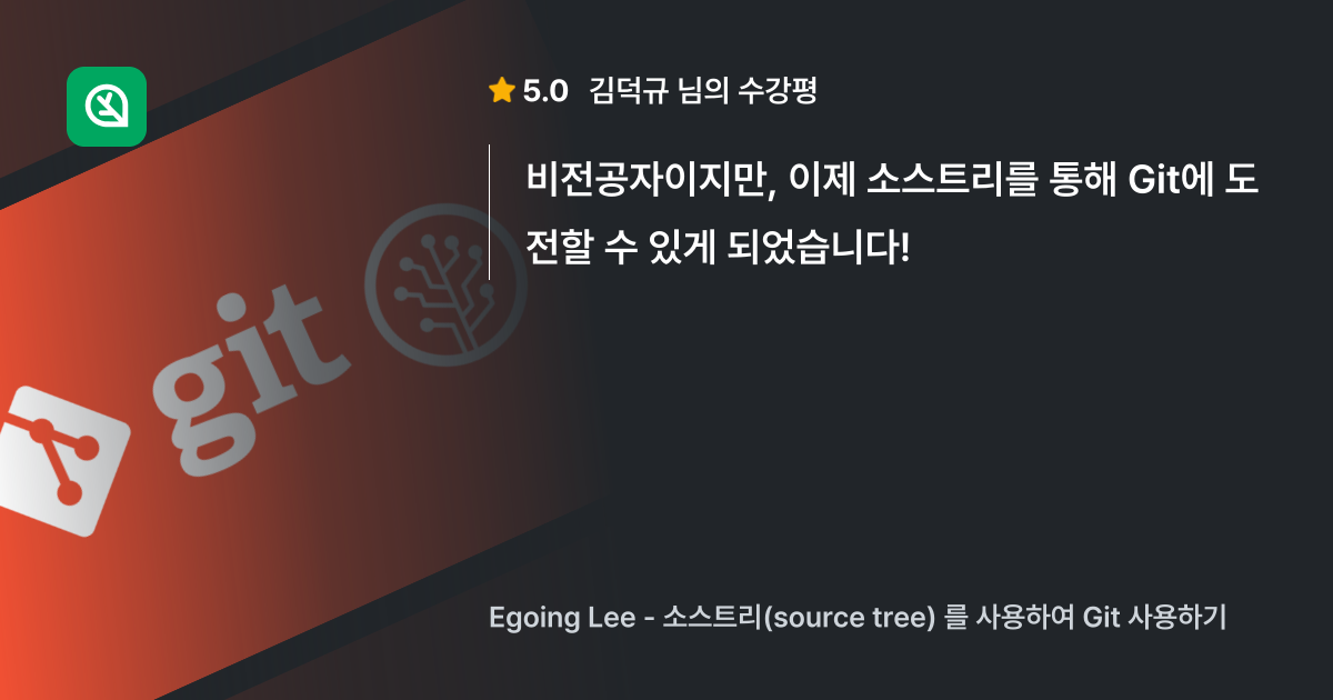 김덕규의 생생한 수강후기 소스트리source Tree 를 사용하여 Git 인프런 수강평