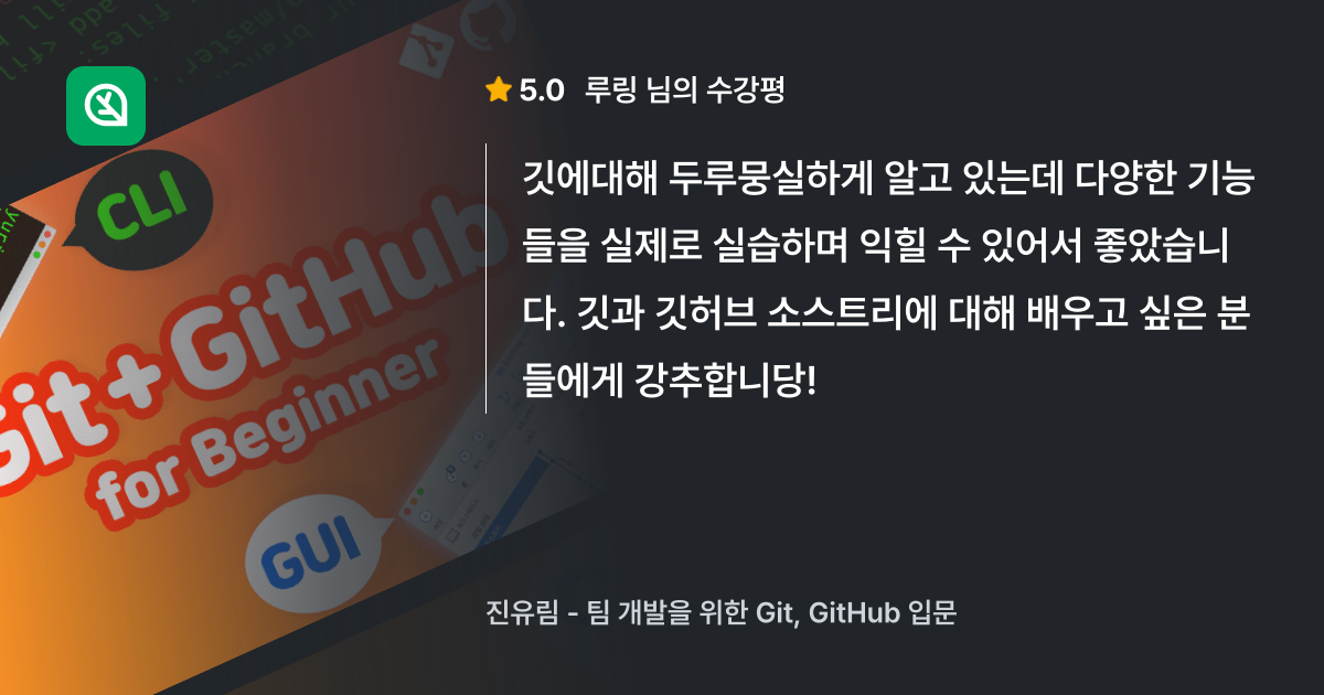 Debbbie의 생생한 수강후기 팀 개발을 위한 Git Github 입문 인프런 수강평