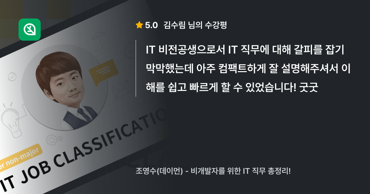 김수림의 생생한 수강후기 비개발자를 위한 It 직무 총정리 강의 인프런 수강평