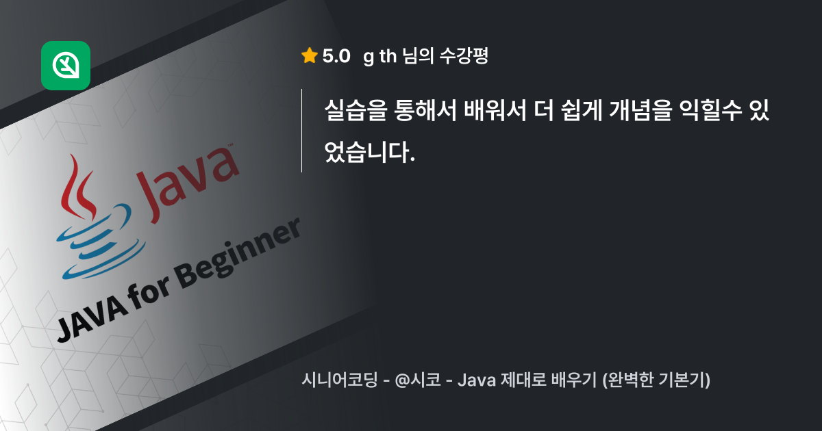 G Th의 생생한 수강후기 시코 Java 제대로 배우기 완벽한 기본기 인프런 수강평